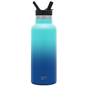 Simple Modern Water Bottle with Narrow Mouth Straw Lid Metal Thermos Vacuum Insulated Stainless Steel l Reusable Leak Proof BPA-Free Flask | Ascent Collection | 17oz, Pacific Dream