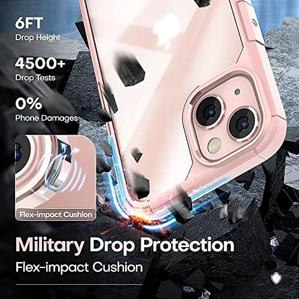TAURI [5 in 1 Designed for iPhone 13 Case, [Not-Yellowing] with 2X Tempered Glass Screen Protector + 2X Camera Lens Protector [Military-Grade Drop Protection] Shockproof Slim 6.1 Inch Pink…、