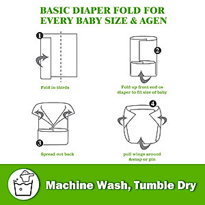 Prefold Cloth Diapers, Fasoar 3 Ply Baby Washable Cotton Diapers Covers for Babies to Toddlers Multi-Use (10-35 lbs) Count(12)