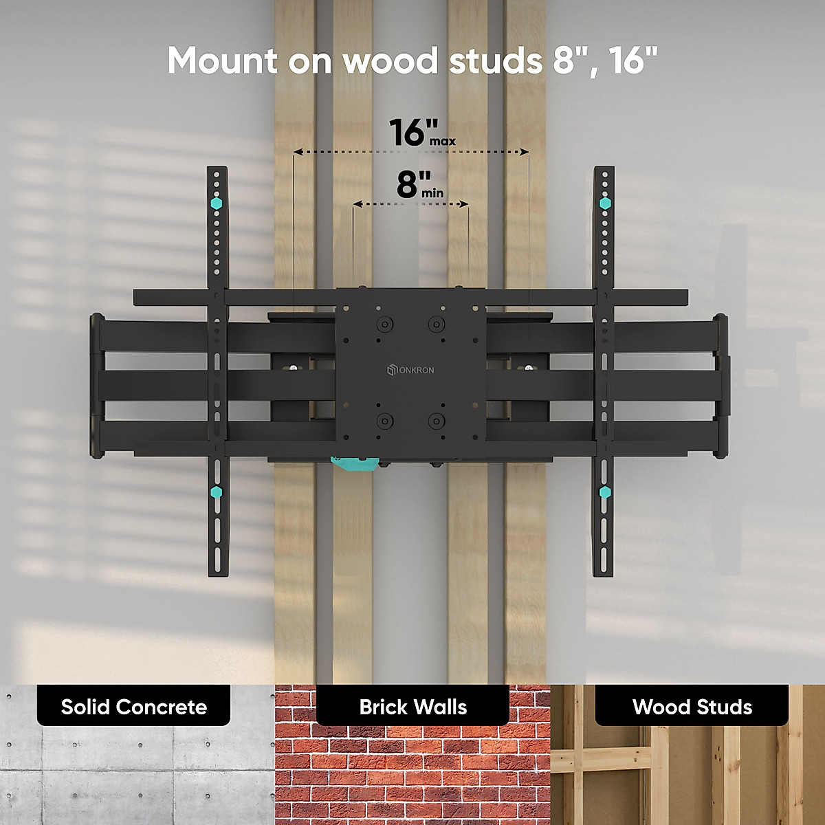 ONKRON Heavy Duty TV Wall Mount for 42-110 Inch TVs & Interactive Panels up to 220 lbs - Full Motion Swivel & Tilt, Black