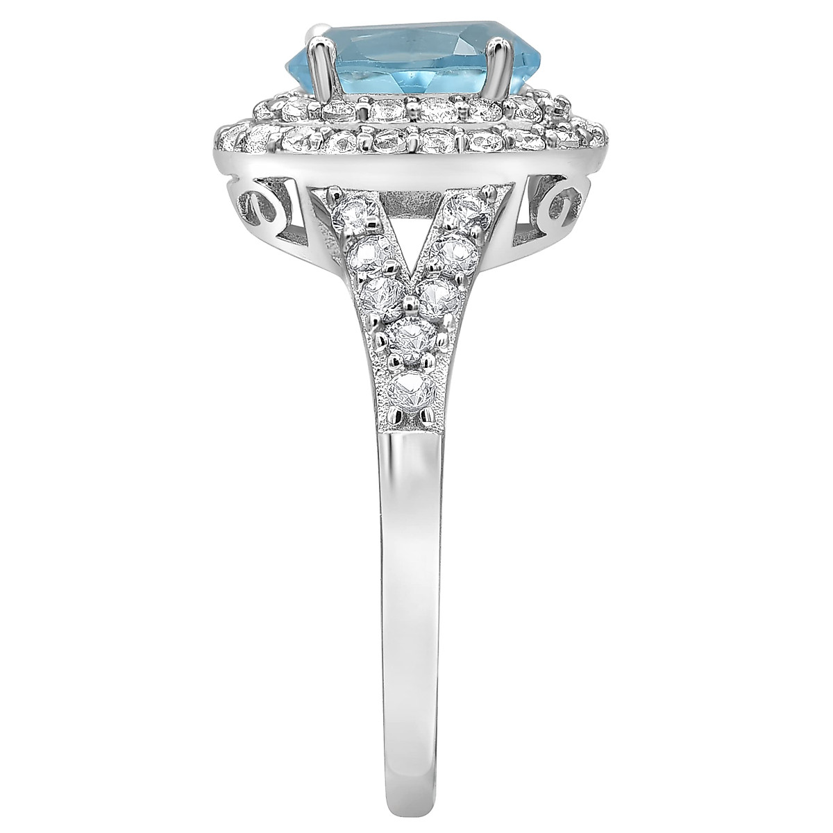 Beyond Brilliance Sterling Silver Oval Blue Topaz & Round Cut Created White Sapphire Double Halo Engagement Ring Jewelry for Women | Gift Box Included