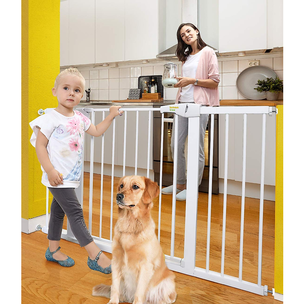 Baby Gates for Doorways and Stairs Adjustable 30-51.5 inches Walk Through Baby Gate with Door,Dog Gates for The House Indoor Safety Gates for Kids or Pets Pressure Mounted Extra Wide Metal Auto Close