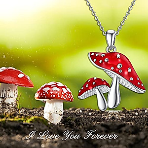LONAGO Mushroom Necklace 925 Sterling Silver Two Mushrooms Pendant Necklace Jewelry for Women