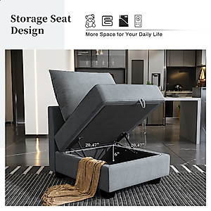 HONBAY Modern L Shaped Sectional Sofa for Small Space Fabric Modular Sofa with Chaise Loveseat Sofa with Ottoman and Storage Seat, Bluish Grey