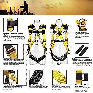WELKFORDER 3D-Ring Industrial Fall Protection Safety Harness ANSI/ASSE Z359.11-2014 Compliant Full Body Personal Protection Equipment 5-Point Adjustment Universal 310 lbs