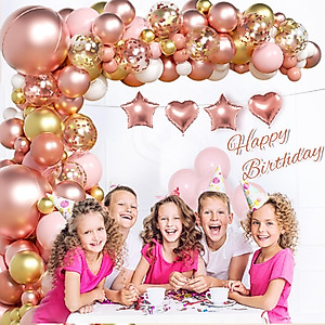 154pcs Rose Gold Balloon Arch Garland Kit, Metallic Rose Gold and Pink Gold White Balloons for Birthday Baby Shower Bachelorette Wedding Bridal Shower Decorations