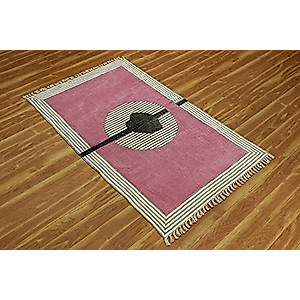 Casavani Indian Handmade Pink, Black Solid Area Rug Boho Kilim Flat Weave Indoor Hall Room Decor Carpet Throw Rug Boho Rugs for Bedroom Living Room Bathroom Balcony 2.6x8 Feet Runner