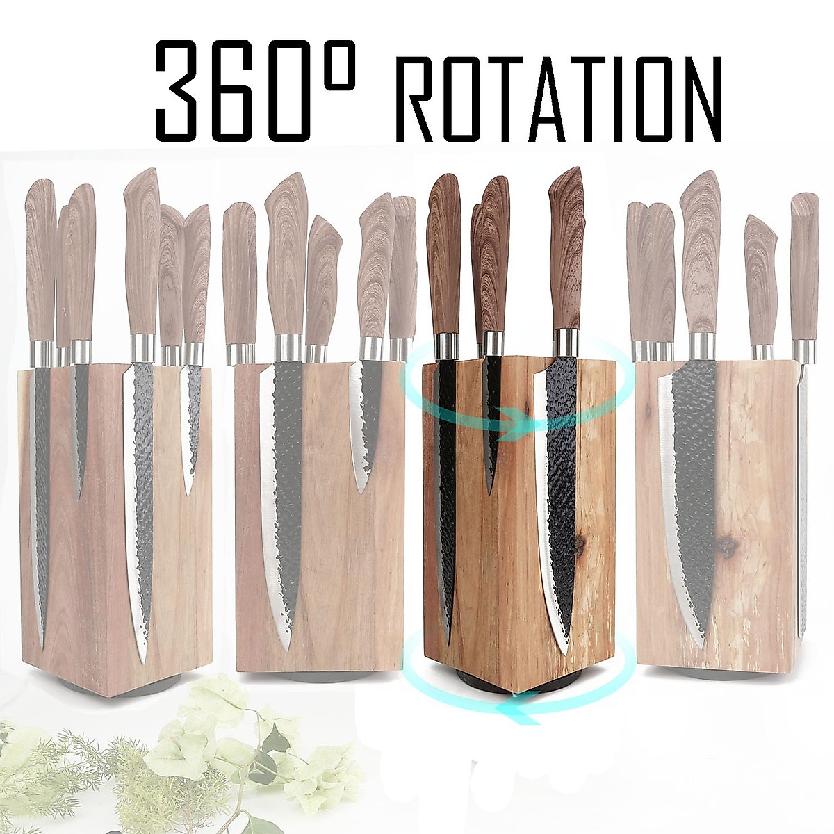 Resafy Magnetic Knife Wooden Block 360 Rotatable Knife Holder Rack Magnetic Stands with Strong Enhanced Magnets Kinves Strip