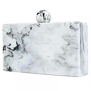 Clutch Purse for Women - Marble Crossbody Handbags - Acrylic Square Box Handbag and Purse for Casual Party Wedding (White)