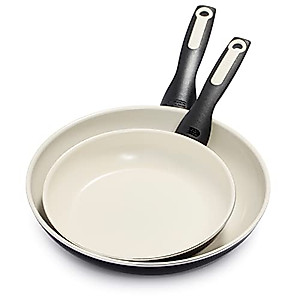GreenPan Rio Healthy Ceramic Nonstick 8" and 10" Frying Pan Skillet Set, PFAS-Free, Dishwasher Safe, Black