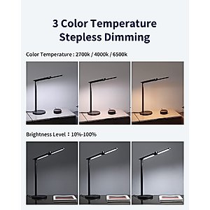EZVALO Smart Desk Lamp with APP Control,Eye-Caring Auto-Dimming Led Desk Lamp,3 Color Temperature, Works with Alexa&Google Assistant, Study Lamp with Clock, Desk Lamps for Home Office Reading,Studying