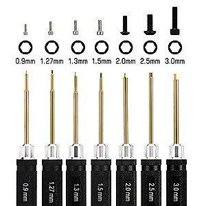 INJORA 7 PCS RC Hex Screw Driver Set, Small Allen Wrenches Sets 0.9, 1.27, 1.3, 1.5, 2.0, 2.5, 3.0mm Hexagon Screwdriver Wrenches, RC Car Repair Tool Kit for RC Model Car Boat Helicopter