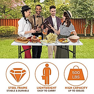 HKLGorg Folding Table 6 Ft Heavy Duty Fold Up Table Camping Working Table Indoor Outdoor Plastic Folding Table Utility Party Dining Table Easy to Assemble with Lock Function White