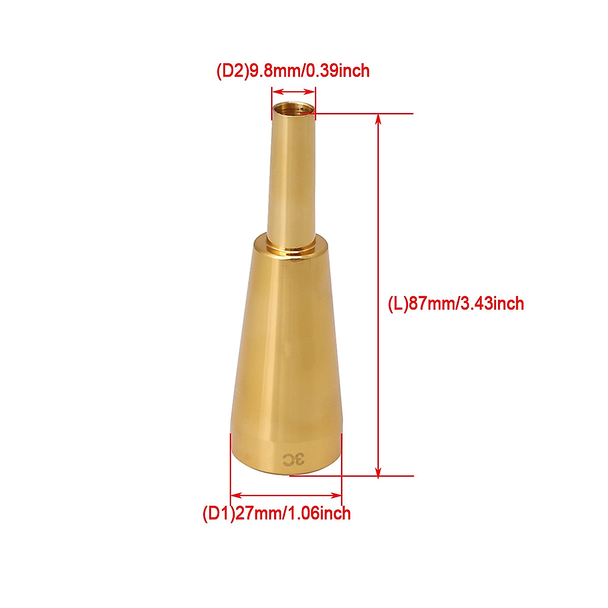 Mxfans 9.8mm Outer Diameter 3C Trumpet Mouthpiece Replacement Golden-Plated Musical Instrument Accessory