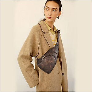 Telena Sling Bag Leather Fanny Pack Crossboday Backpack for Women Coffee