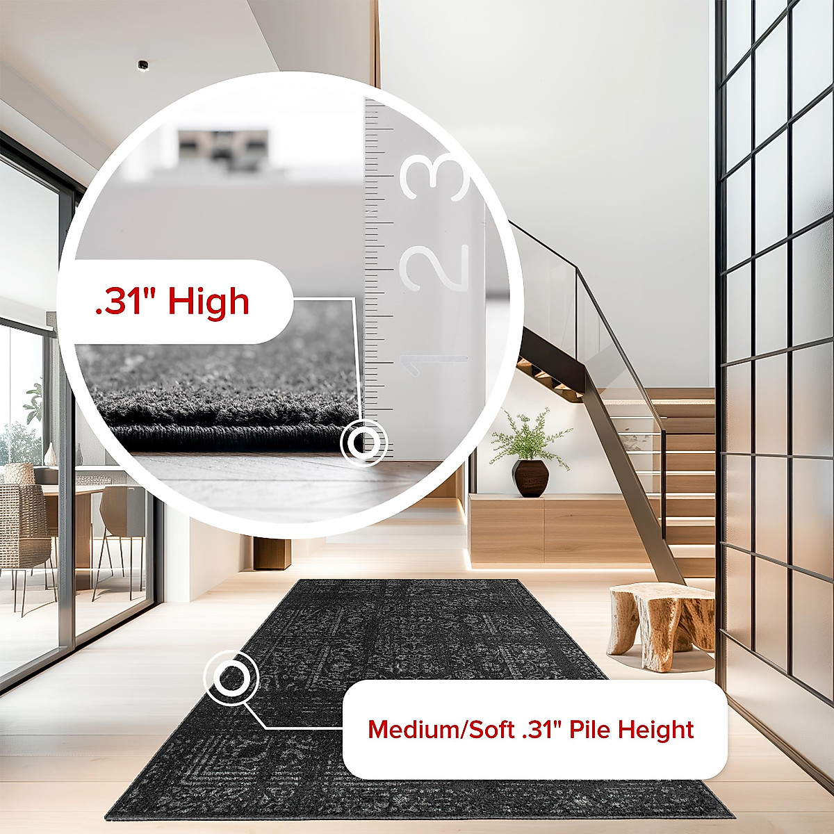 nuLOOM Arlena Vintage Traditional Area Rug - 2x12 Runner Rug Modern/Contemporary Black/Grey Rugs for Living Room Bedroom Dining Room Entryway Hallway Kitchen