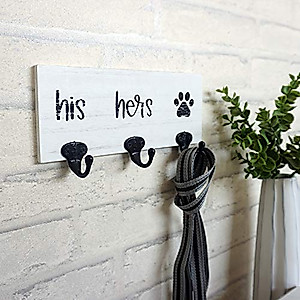 Hanna Roberts Decorative Key Holder & Dog Leash Hook Wall Mount for Entry Way, Kitchen, & Mudroom, His Hers & Paw Print Triple Hook, 10" x 2" x 5"