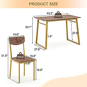 JOMEED 5 Piece Dining Table Set for 4 Kitchen Table and Chairs for 4 Space Saving Metal and Wood Rectangular Dining Table with Chairs Perfect for Dining Room, Kitchen and Small Spaces