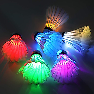 Ohuhu Shuttlecock, LED Birdies Badminton Glow in The Dark Lighting Badminton Birdies Goose Feather Shuttlecocks Light up for Outdoor Indoor Adults Sport Activities