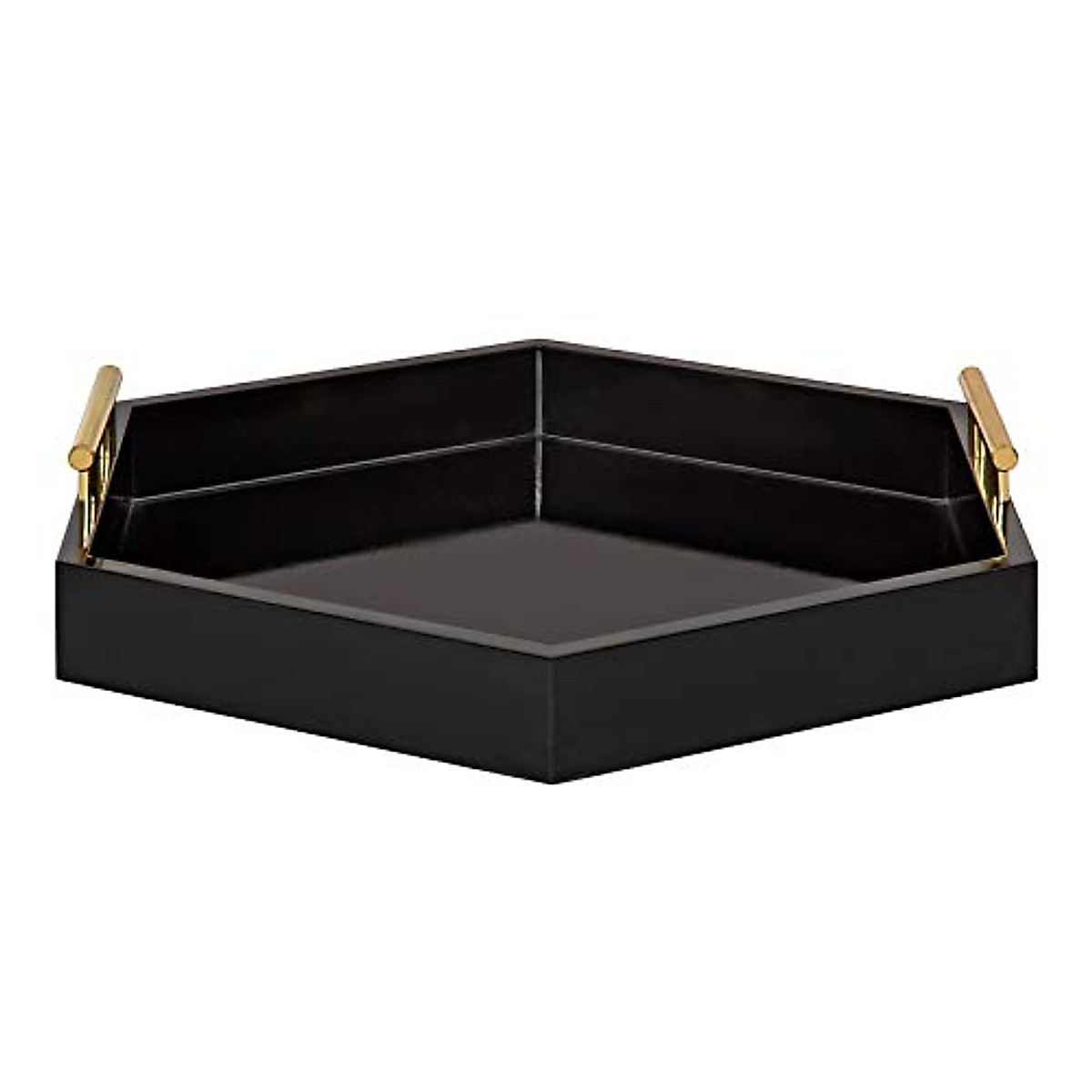 Kate and Laurel Lipton Modern Hexagon Decorative Tray, 18" x 18", Black with Gold Metal Handles
