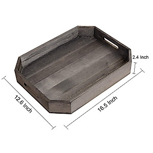 Grey Octagon Country Rustic Wood Nesting Breakfast Serving Trays,Coffee Serving Trays with Cutout Handles,16.5x12.25