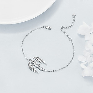 URONE Viking Dragon Bracelet Sterling Silver Legendary Dragon Religious Jewelry Gift for Women Men