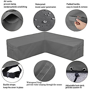 Skyour Patio Furniture Sectional Couch Sofa Cover Gray Weatherproof Heavy Duty 420D Oxford Outdoor V Shaped Sectional Garden Rattan Corner Sofa Furniture Protector Covers (V-Shape: 84x84in)