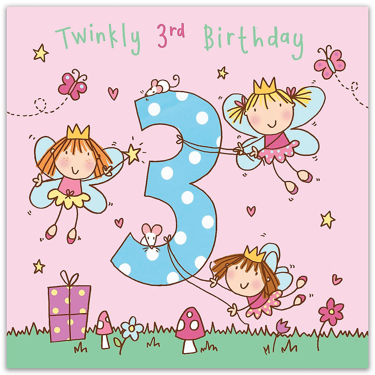 TWIZLER Happy 3rd Birthday Card, Multicolor, 6.1 x 6.1 in