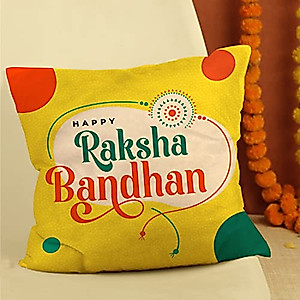 TIED RIBBONS Rakhi for Brother with Gift Set | Rakhi for Bhaiya | Bhai Rakhi Set for Brother - Raksha bandhan Rakhi Thread | Cushion with Filler (12 x 12 Inch) | Coffee Mug (10 Oz) | Greeting Card