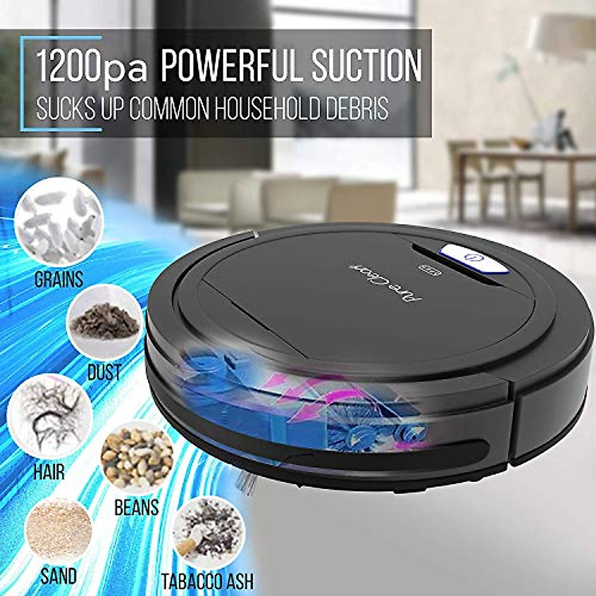 PUCRC26B.9 Automatic Robot Vacuum Cleaner - Robotic Auto Home Cleaning for Clean Carpet Hardwood Floor - Bot Self Detects Stairs - Air Filter Pet Hair Allergies Friendly - Pure Clean