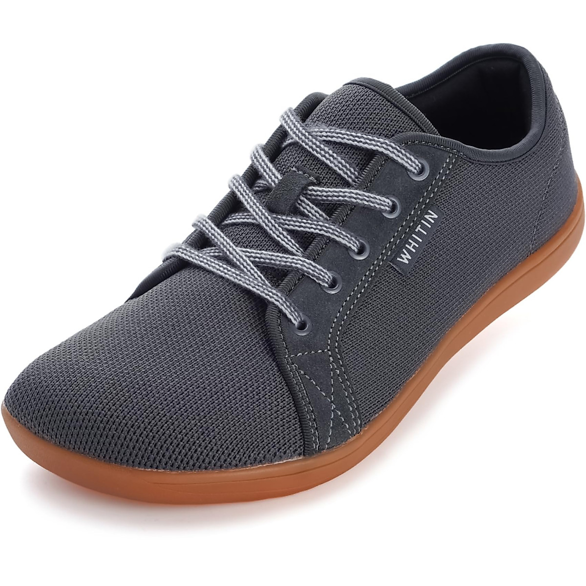 WHITIN Men's Fashion Barefoot Sneakers Extra Wide Toe Box Zero Drop Sole W81 Size 10W Minimus Lifting Minimalist Tennis Shoes Walking Grey Gum 43