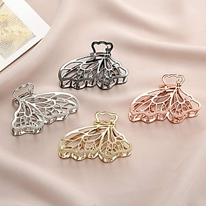 KISSKIKO Butterfly Hair Claw Clips Women 4 Pcs | Gold/Silver Cute Nonslip Small Claw Clip | Suitable for Thick Curly Long Sparse Hair Style | Metal Hair Claw Gift for Girls