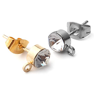 100pcs 5mm Rhinestone Earring Studs Hypoallergenic Earrings Posts with Loop and 100pcs Butterfly Earring Backs for DIY Earring Jewelry Making Supplies