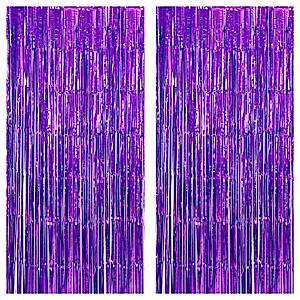 KatchOn, XtraLarge Purple Foil Fringe Curtain - 8x3.2 Feet, Pack of 2, Purple Party Decorations | Purple Backdrop Curtain for Mermaid Birthday Decorations | Purple Streamers for Mardi Gras Decorations