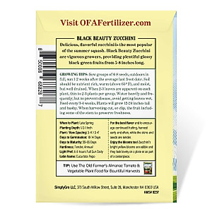 The Old Farmer's Almanac Heirloom Summer Squash Seeds (Black Beauty Zucchini) - Approx 50 Seeds - Non-GMO, Open Pollinated, USA Origin