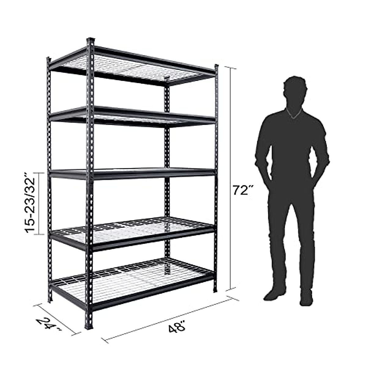 WORKPRO 5-Tier Metal Shelving Unit, 48”W x 24”D x 72”H, Heavy Duty Adjustable Storage Rack, 4000 lbs Load Capacity (Total), for Garage, Basement, Warehouse, Workshop