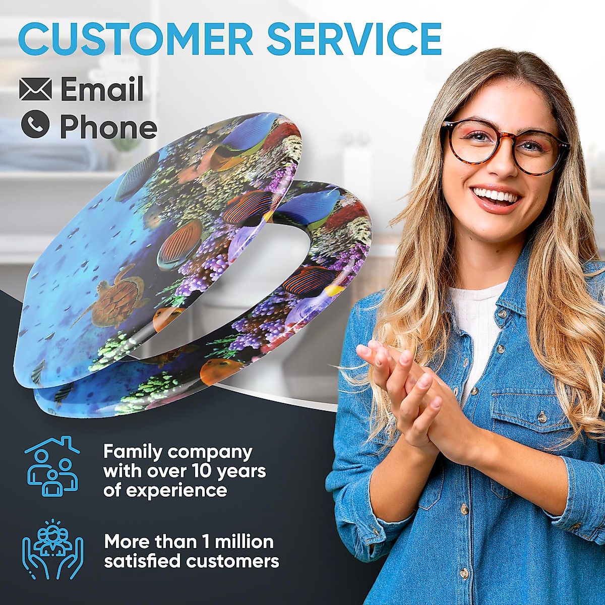 Sanilo Soft Close Toilet Seat ELONGATED, Quiet and Slow Close Lid and Seat, Strong Bumpers and Hinges, Ocean