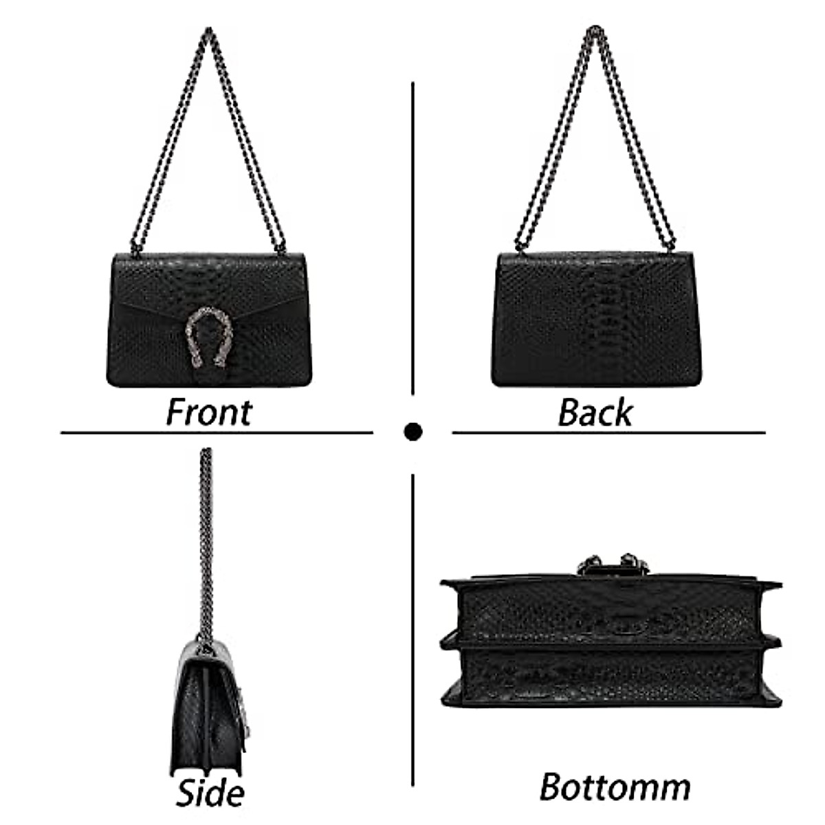 Crossbody Shoulder Square Purse For Women - Fashion Embossed Snake-Print Leather Handbag Metal Chain satchel Tote Bag