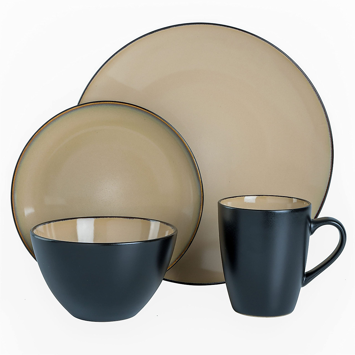 Gibson Soho Lounge Round Reactive Glaze Stoneware Dinnerware Set, Service for 4 (16pc), Taupe