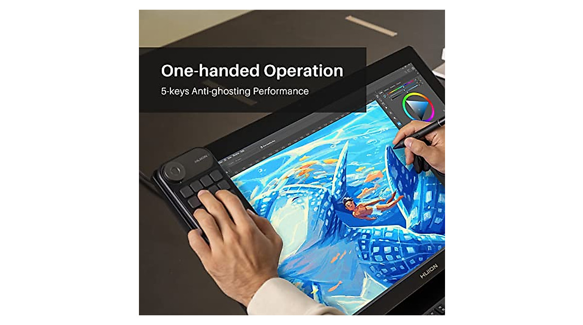 HUION Keydial Mini Bluetooth Programmable Keypad with Dial 5 Keys Anti ...