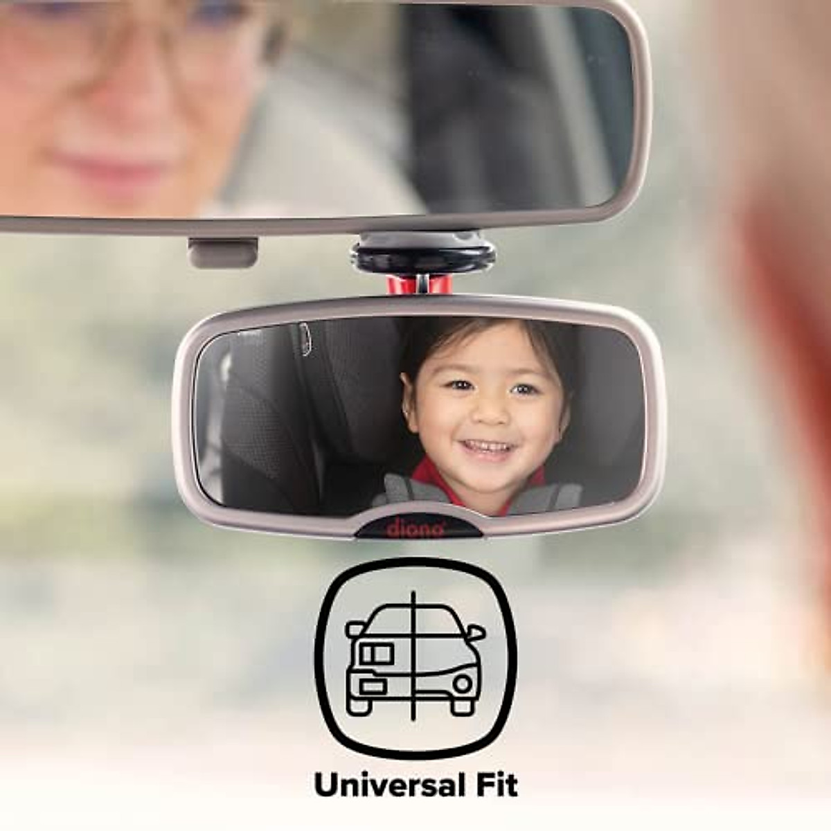 Diono See Me Too Rear View Forward Facing Baby Mirror for Car, Fully Adjustable Driver Mirror with Wide Crystal Clear View, Shatterproof, Crash Tested