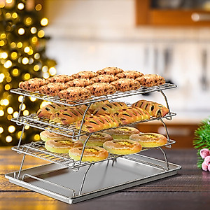 Blackhoso 3-Tier Cooling Rack with Baking Sheet for Cookies Cakes Pies, Baking Jerky Rack 304 Stainless Steel, Oven & Dishwasher Safe