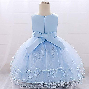 OBEEII Baptism Dresses Princess Wedding Special Occasion Baby Girl Christening Dress Blue 9-12 Months