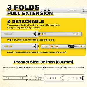 AOLISHENG 1 Pair Heavy Duty Drawer Slides 12 14 16 18 20 22 24 26 28 30 32 34 36 38 40 Inch 100 lb Load Capacity Side Mount Full Extension Ball Bearing Cabinet Rails Tool Box Runners Tracks Glides