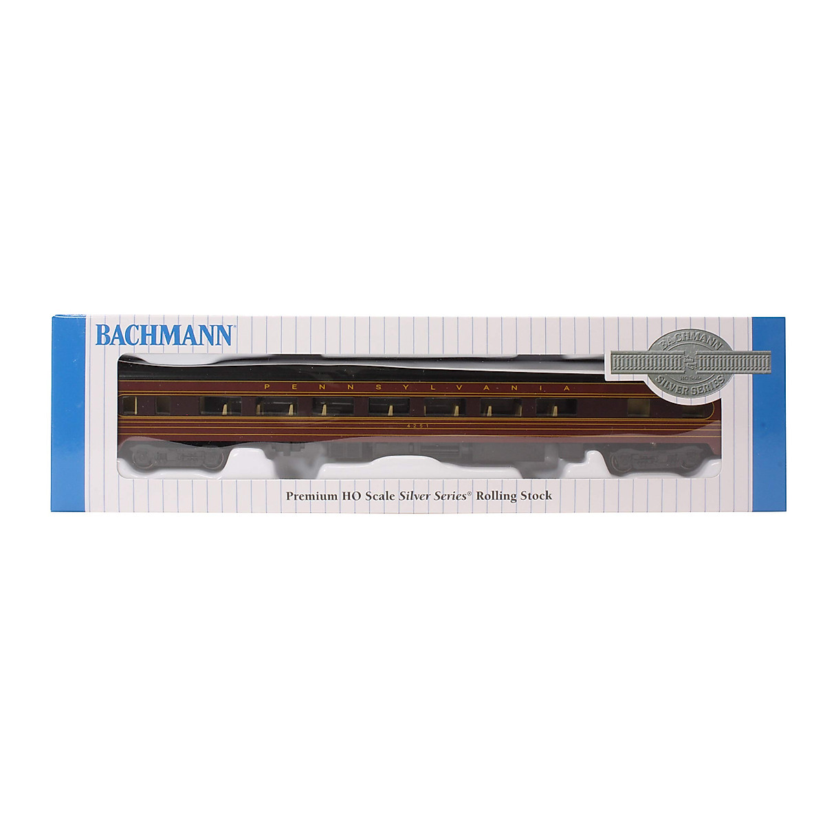 Bachmann Trains - 85' Smooth-Side Coach Car with Lighted Interior - PRR #4251 - Fleet of Modernism - HO Scale, 14212, Silver