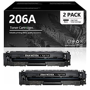 206A Black Toner Cartridges 2-Pack (with Chip) : Replacement for HP 206A W2110A 206X W2110X Works for Color Laserjet Pro MFP M283cdw M283fdw M283fdn M282nw Pro M255dw M255nw Printer Ink