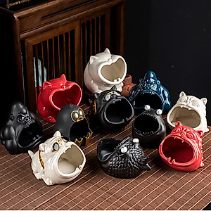 XIOU Desktop Ceramic Trash Can, Animals Garbage Can for Office Desktop, Small Bucket for Home Indoor Decoration, Cute Mini Tabletop Wastebasket (Dog-b (White))