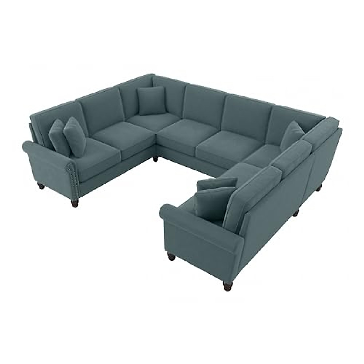 Bush Furniture Coventry U Shaped Sectional Couch, 113W, Turkish Blue Herringbone