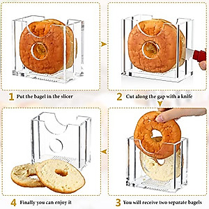 Qunclay Clear Bagel Slicer Bagel Cutter for Jewish Holidays Acrylic Bagel Holder with Nonslip Mat Large Bagel Guillotine Hanukkah Gifts for Women Men Kitchen Donut Bread Cheese Food Party