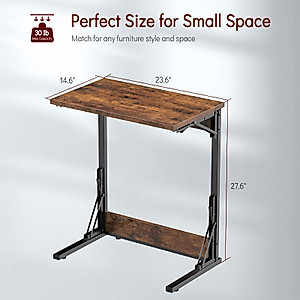 Tatub 24" Folding C Shaped End Table, Small Sofa Side Laptop Desk, Couch TV Tray Table for Living Room, Bedroom, Rustic Brown